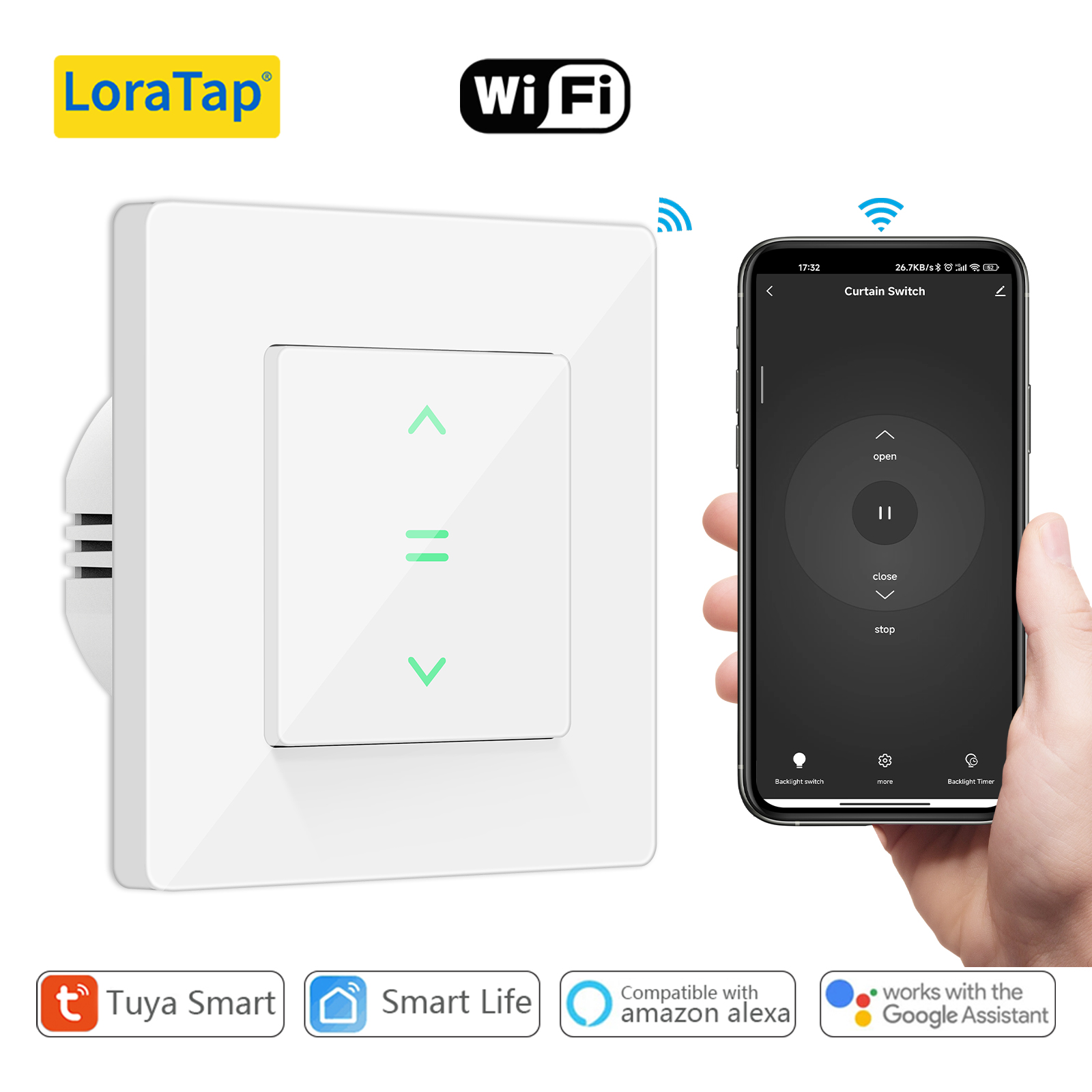 LoraTap WiFi Touch Vorhang Motorisierter Schalter für Rollladen Tuya Smart Life Fernbedienung ...